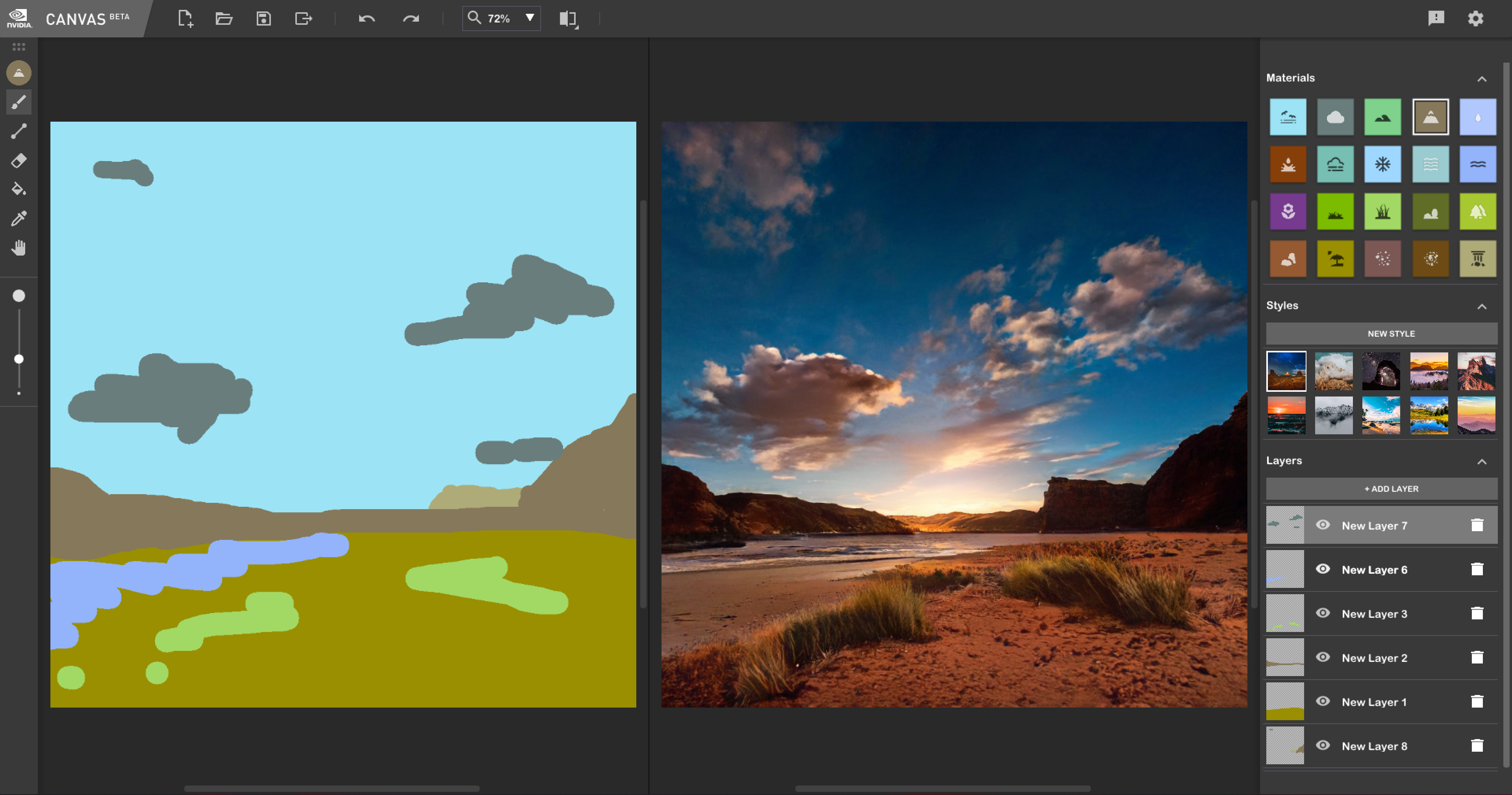 NVIDIA Canvas Updated With New AI Model Delivering 4x Resolution And More Materials
